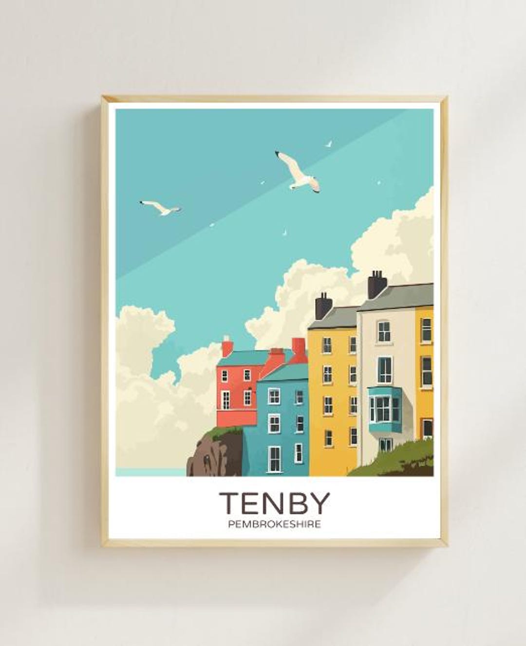 Tenby Travel Poster Coastal Town Wall Art, South Wales Landscape Print ...