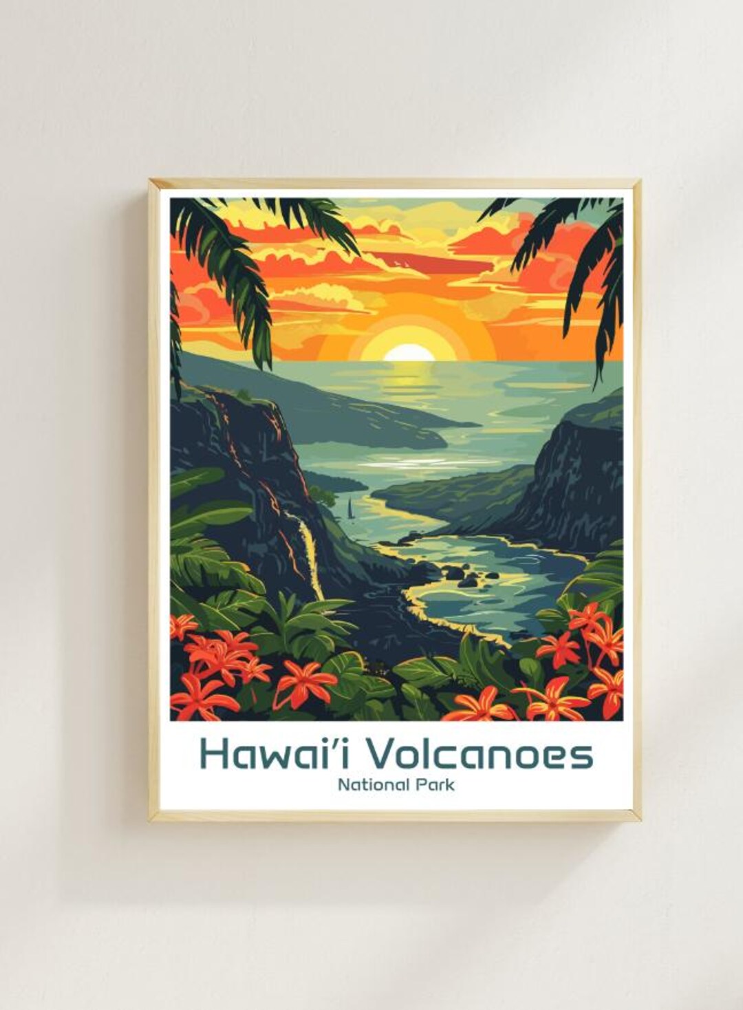 Hawaiʻi Volcanoes National Park Travel Poster Lava Landscape Wall Art ...