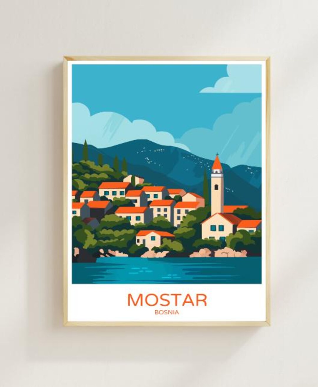 Mostar Travel Poster Bosnia and Herzegovina Wall Art Vintage Style ...