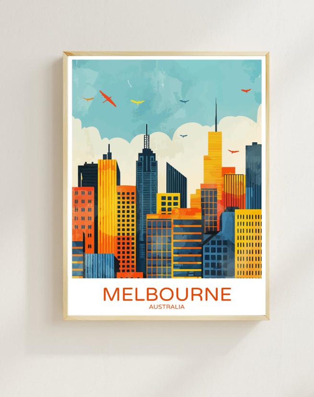 Melbourne Skyline Travel Poster Beautiful Cityscape Wall Art of ...
