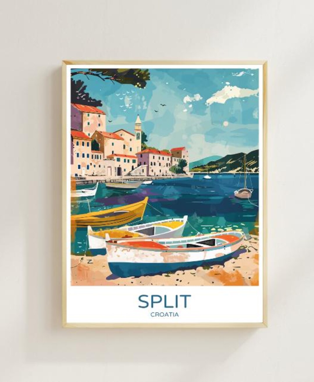 Split Croatia Travel Poster Coastal City Wall Art, Adriatic Sea ...