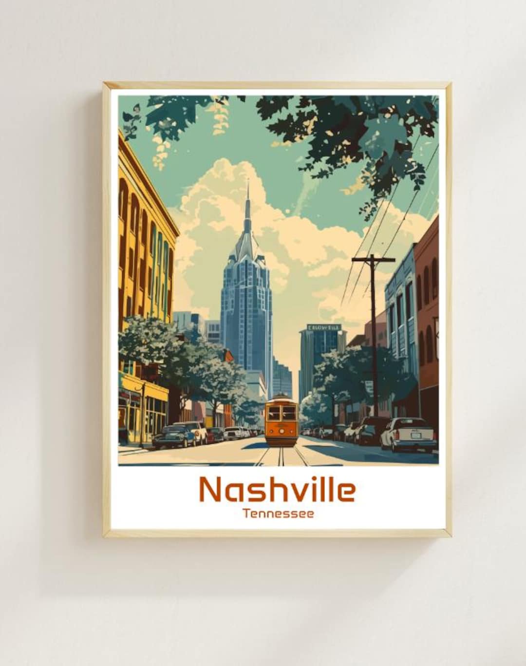 Nashville Travel Poster Music City Skyline Art, Tennessee Wall Decor ...
