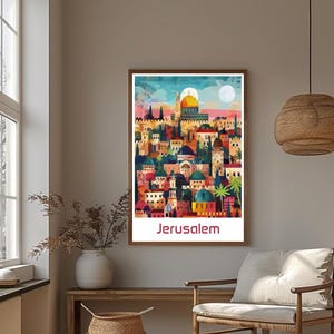 Jerusalem Travel Poster Vintage Cityscape Wall Art, Historic Holy City ...