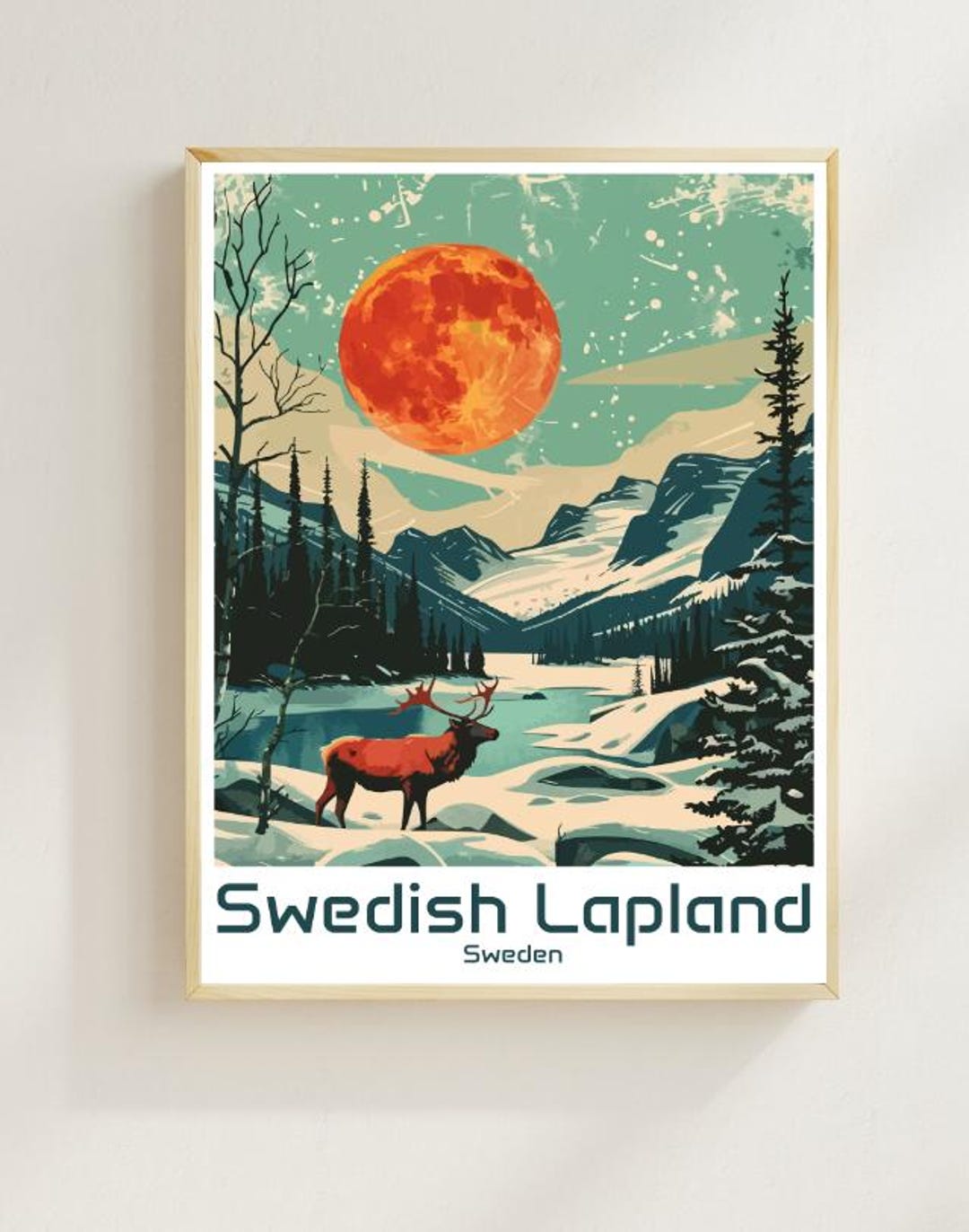 Swedish Lapland Travel Poster Arctic Wilderness Wall Art, Northern ...