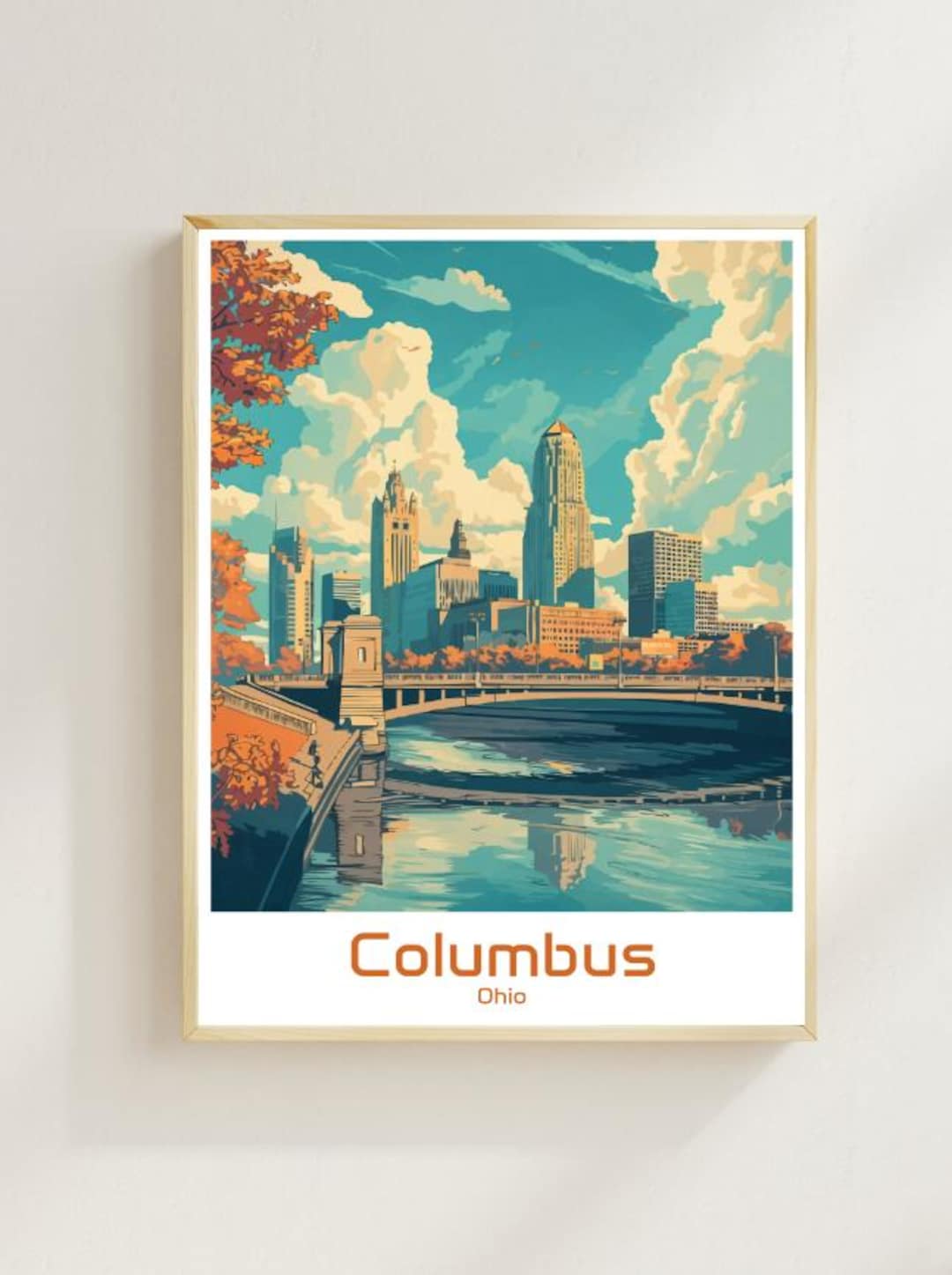 Columbus Ohio Travel Poster City Skyline Wall Art, Urban Landscape ...