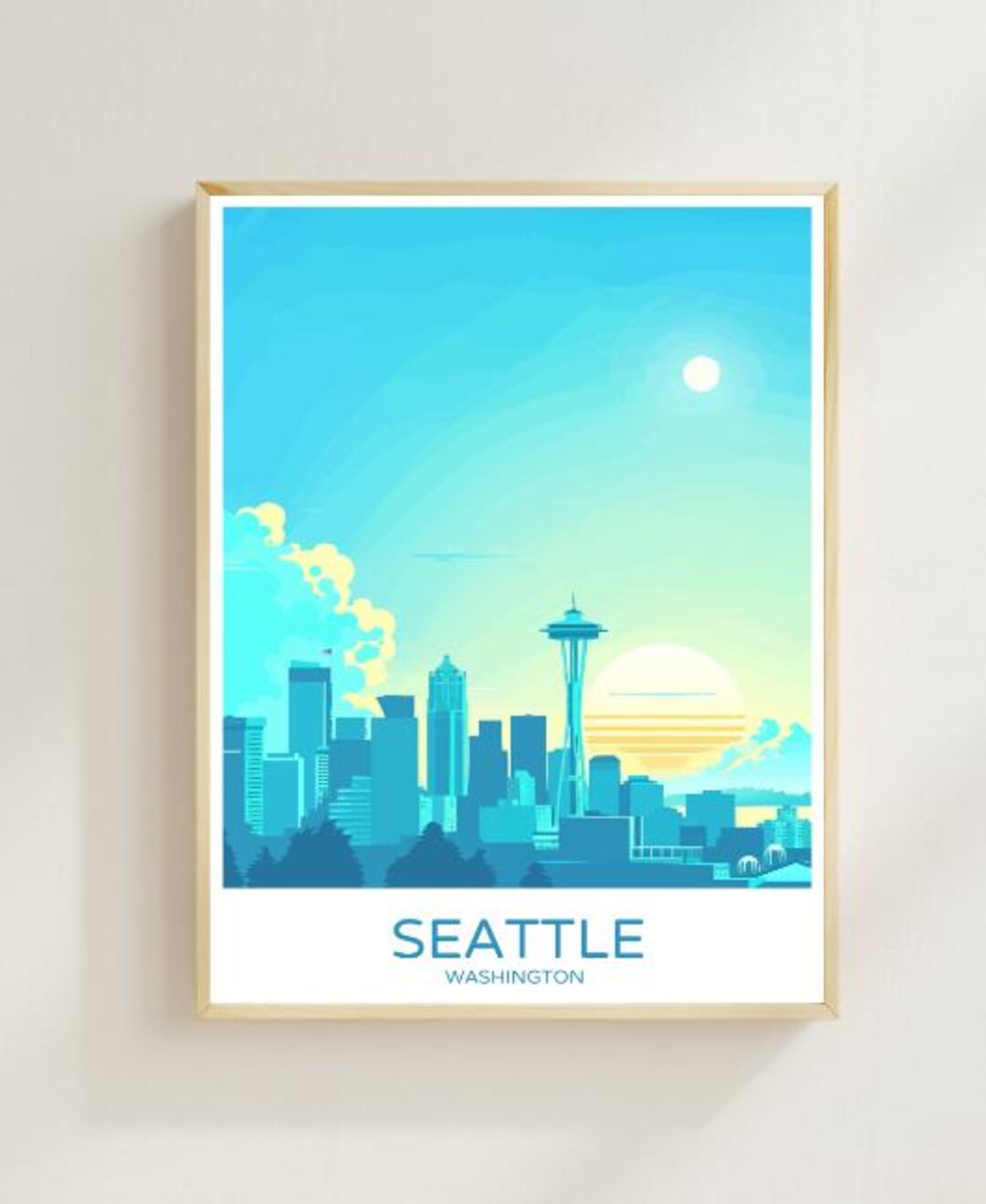 Seattle Skyline Poster Modern Cityscape Wall Art, Pacific Northwest ...