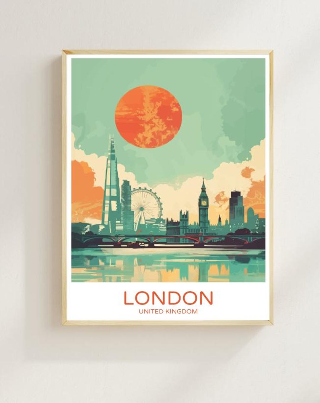 London Skyline Travel Poster Modern Cityscape Wall Art, Iconic British ...