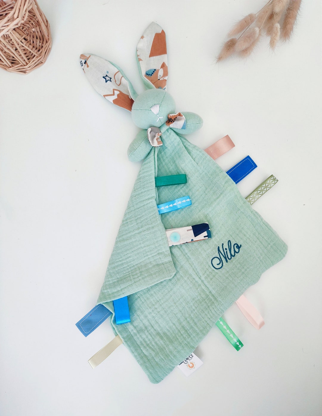 Personalized Rabbit Comforter With Labels - Embroidered Name - Pacifier ...