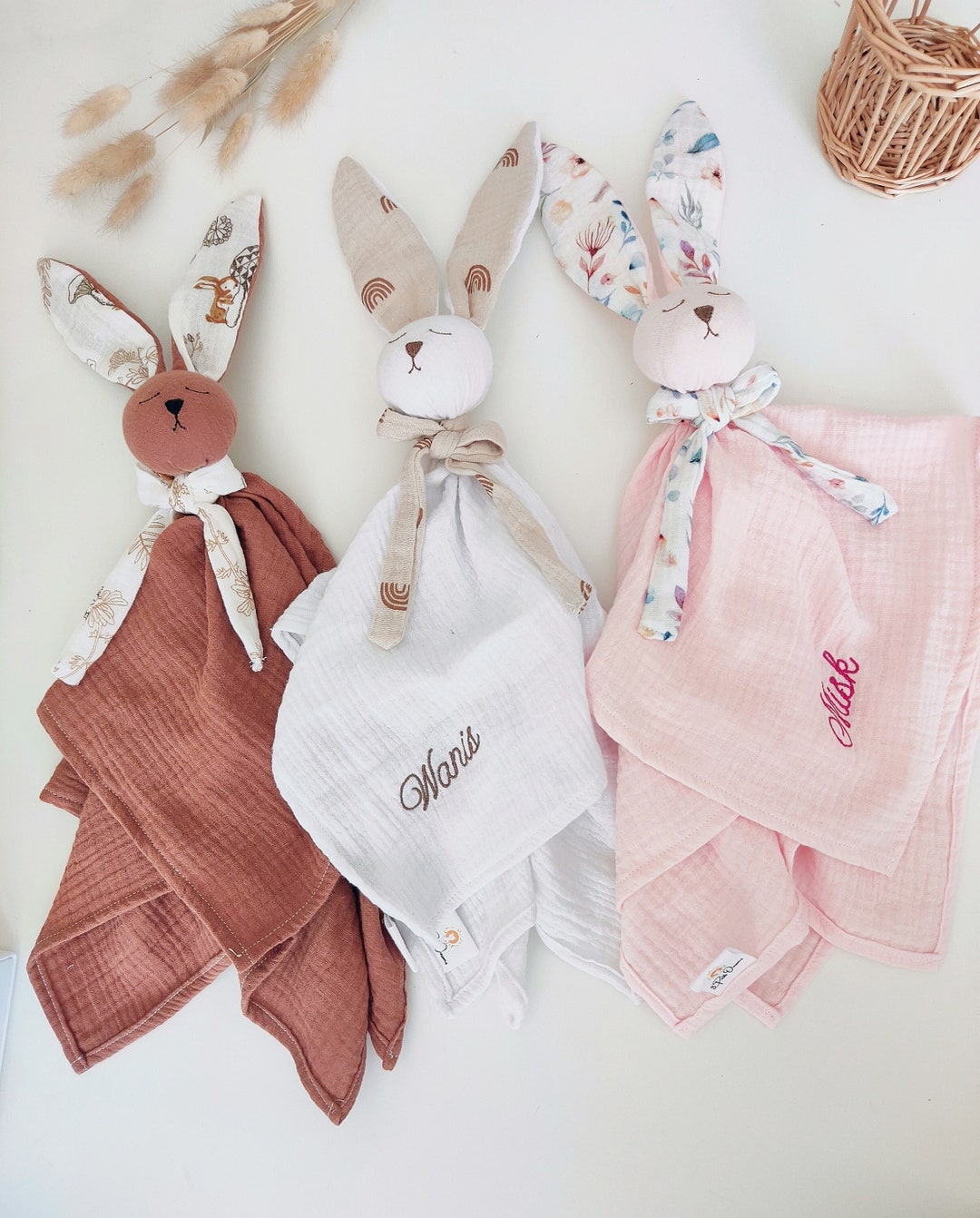 Cute Flat Rabbit Swaddling Blanket With Personalized Embroidery of Baby ...