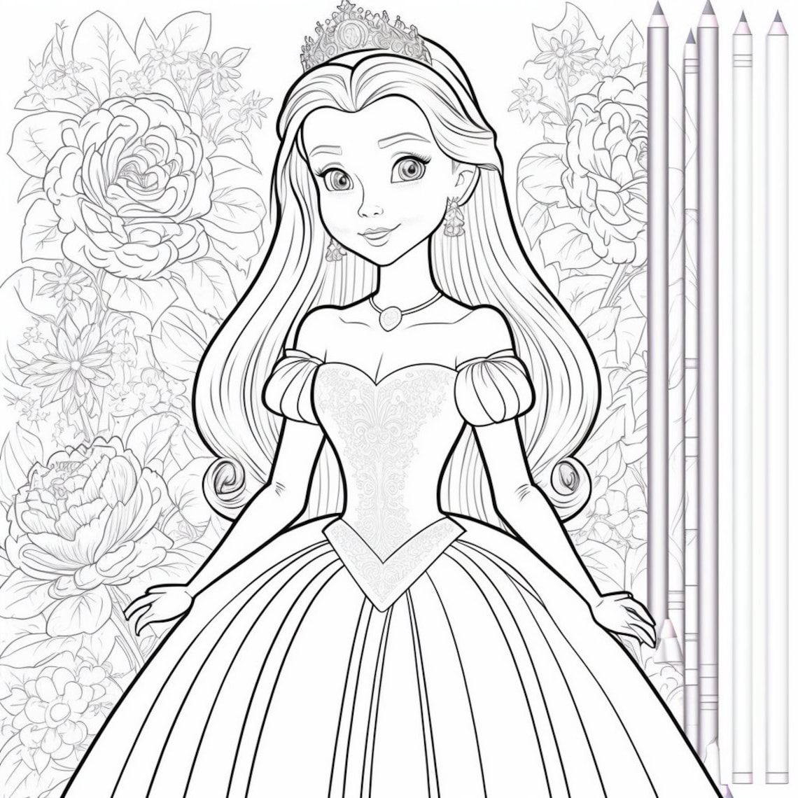 Princess Coloring Book, Printable Coloring Book, Princess Coloring ...