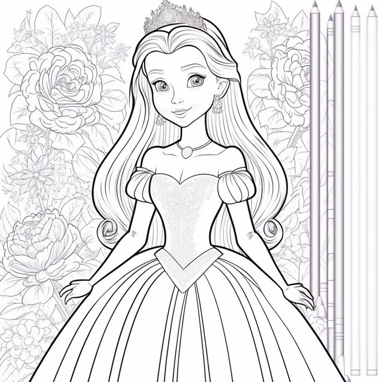 Princess Coloring Book, Printable Coloring Book, Princess Coloring ...