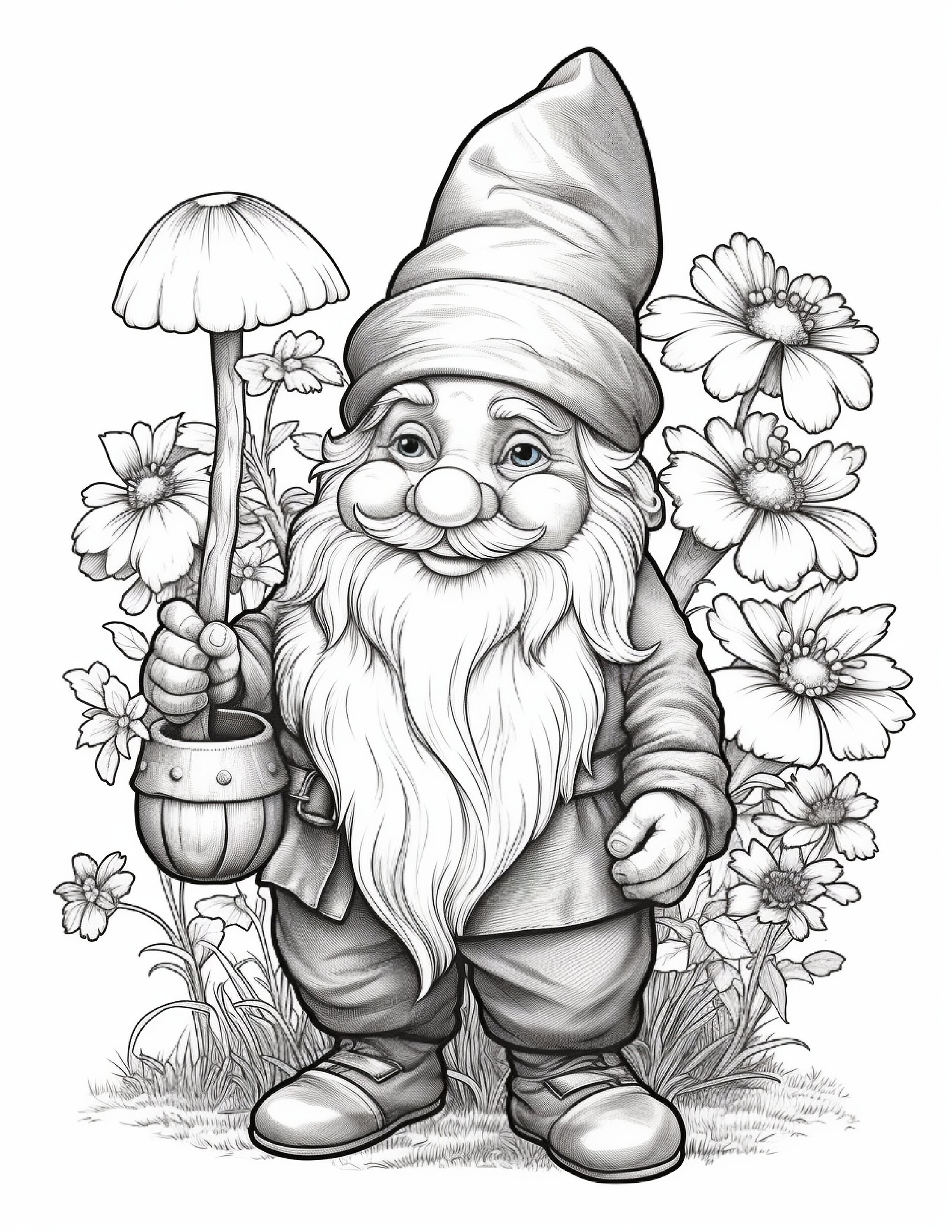 Cute Gnomes Coloring Pages, Printable Coloring Book, Coloring Pages ...