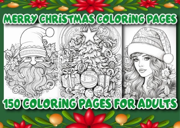 150 Merry Christmas Coloring Pages, Coloring Pages for Adults, Coloring ...