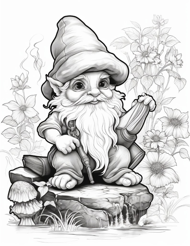 Cute Gnomes Coloring Pages, Printable Coloring Book, Coloring Pages ...