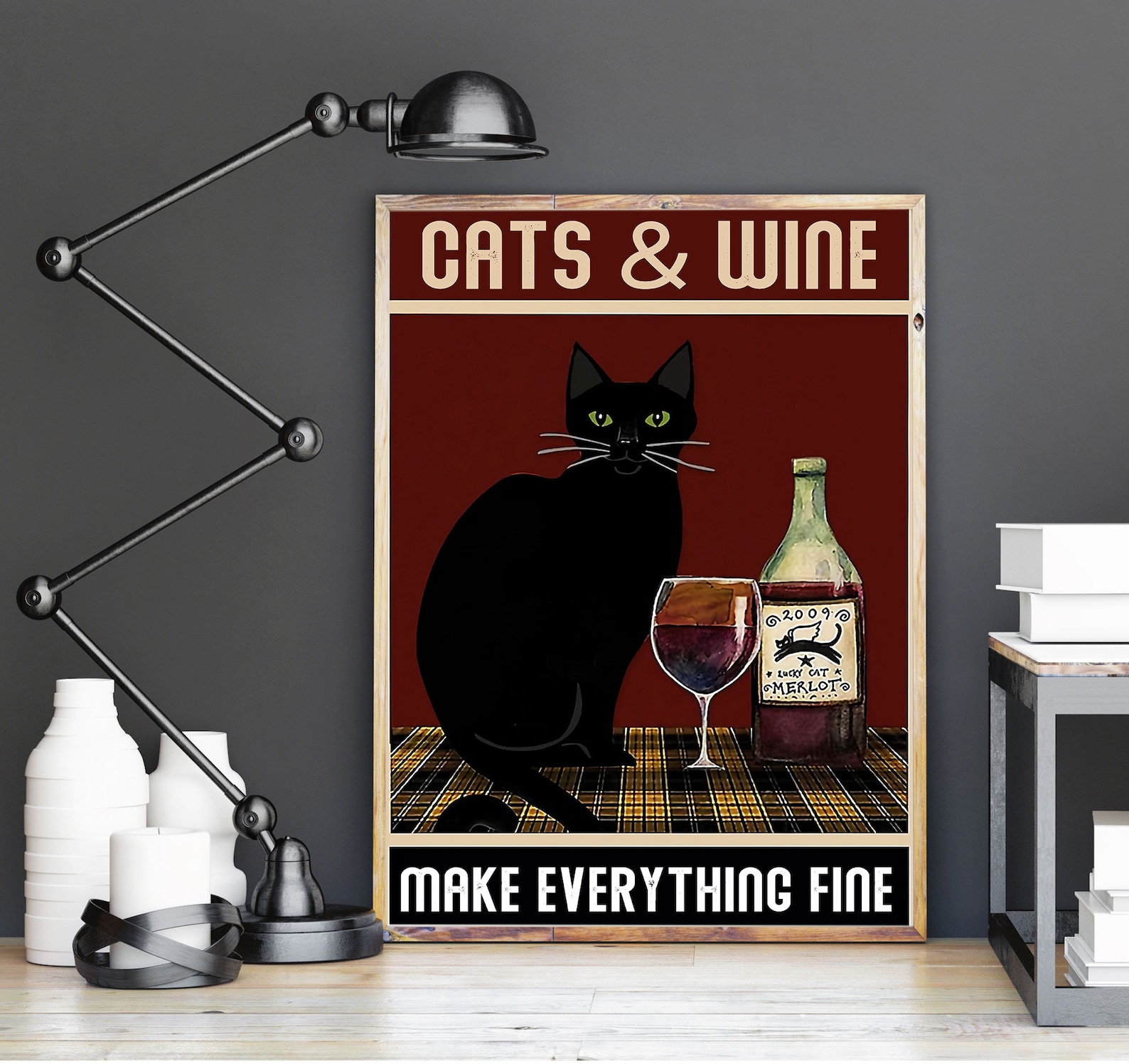 Cats And Wine Make Everything Fine Cat Vertical Poster/ Cat | Etsy