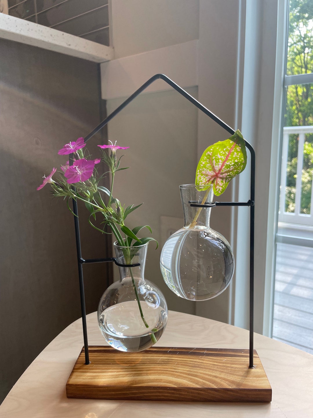 Glass Vase Set With Wooden Stand | Modern Minimalist Hydroponic Vase ...