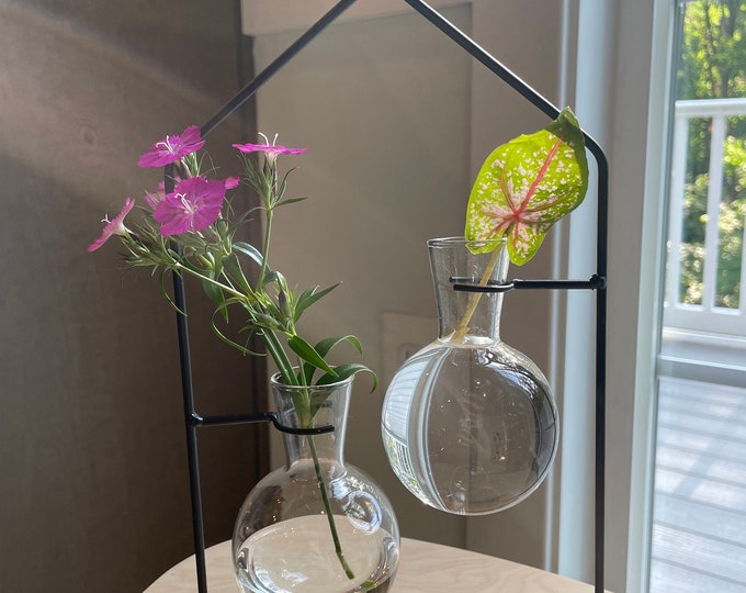 Vintage Glass Vial Vase With Silver Plate Stand | Glass Rooting Vase ...