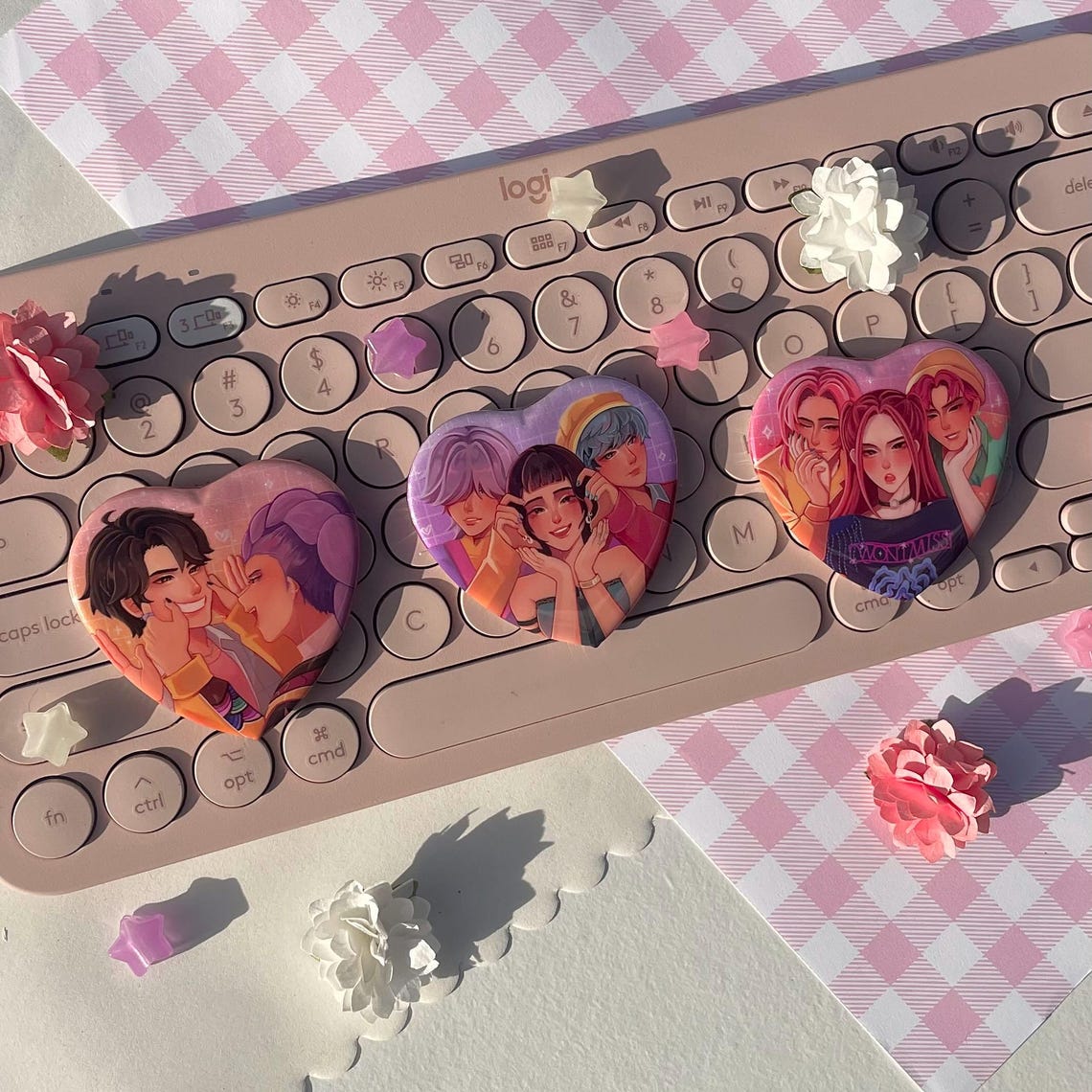 Kpop Demon Hunters Huntrix X Saja Boy Holographic Glitter Heart Pins - Etsy