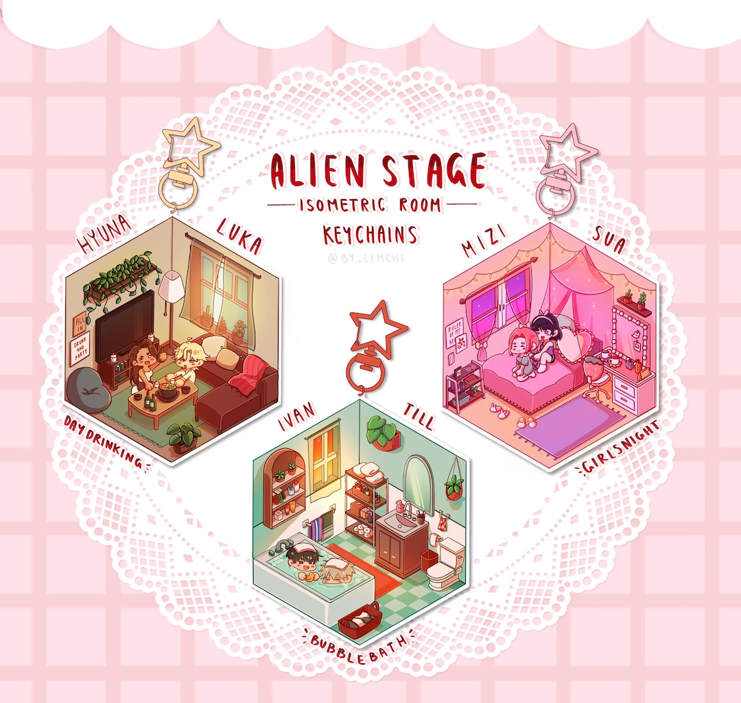 Alien Stage Isometric Room Epoxy Keychain Ivantill Hyunaluka Mizisua - Etsy