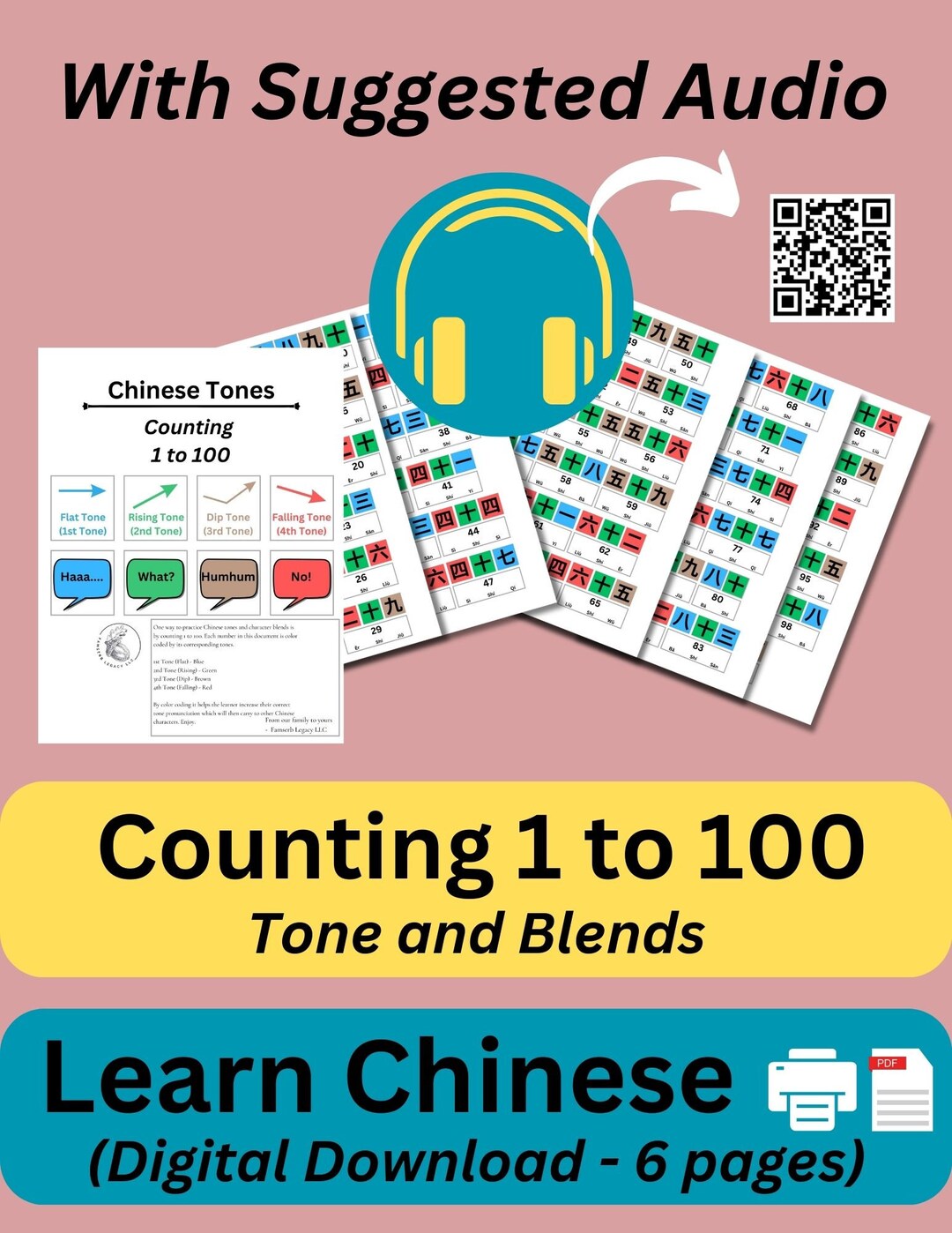 Chinese Numbers 1 to 100 - Practice Chinese Tones the Easy Way - Etsy