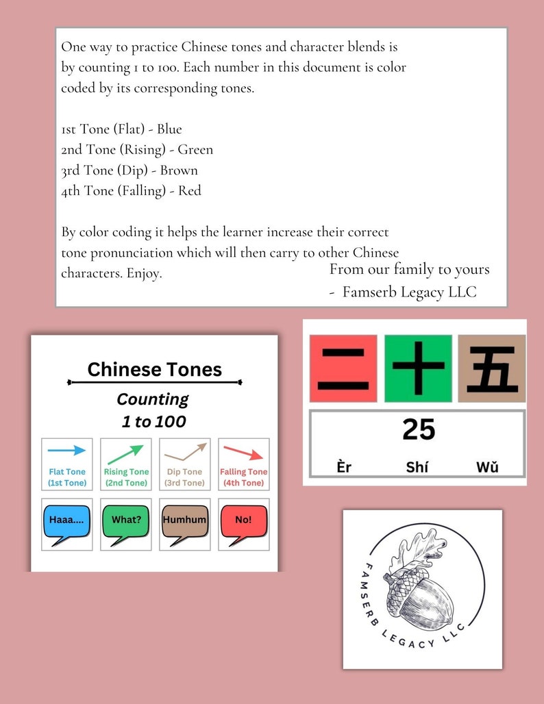 Chinese Numbers 1 to 100 - Practice Chinese Tones the Easy Way - Etsy