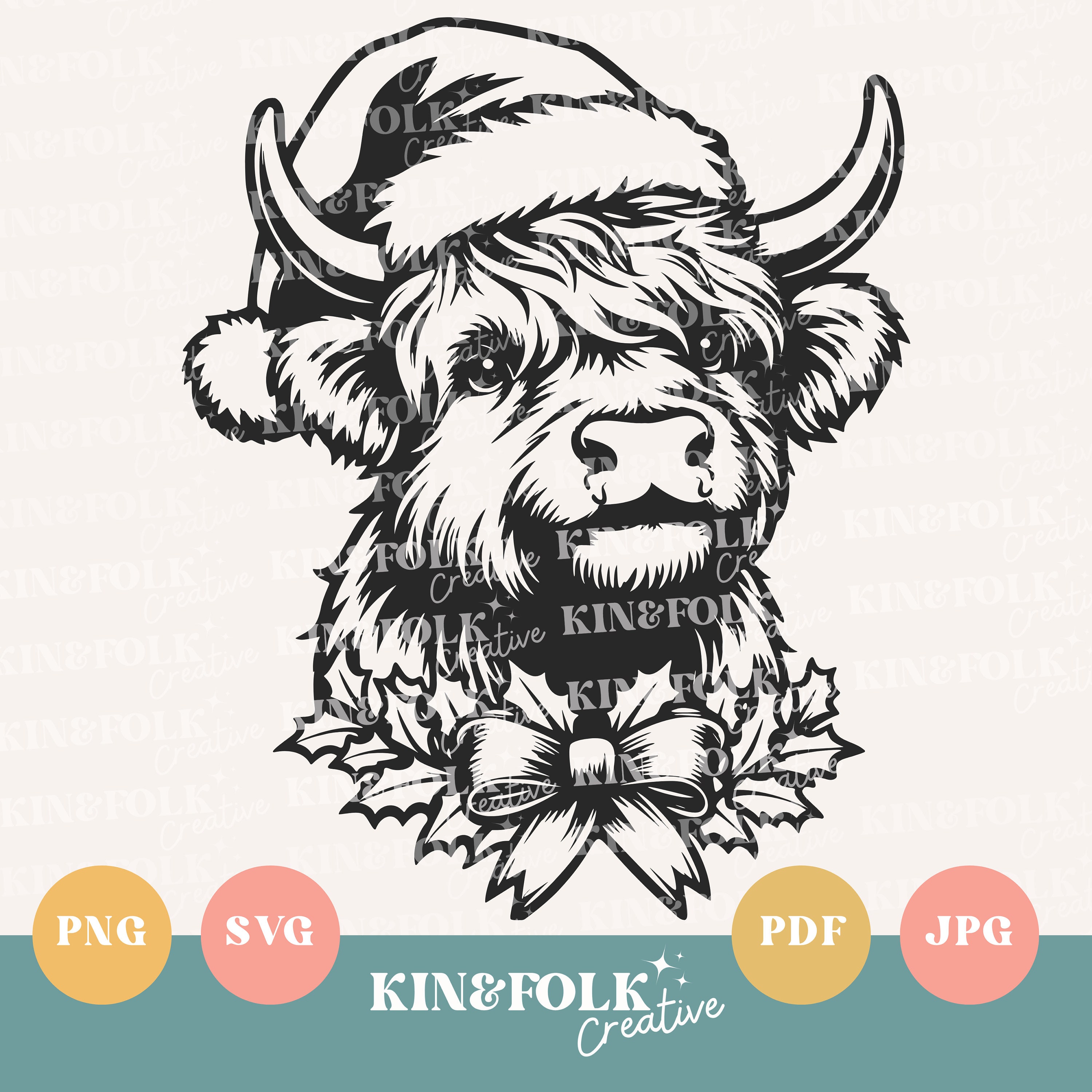 Adorable Christmas Highland Cow SVG Festive Digital Design for Cricut ...