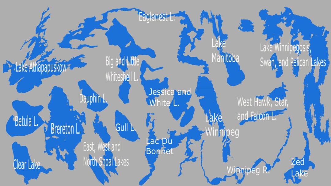 16 Individual Manitoba Lake Maps Silhouette Outline Border Boundary ...