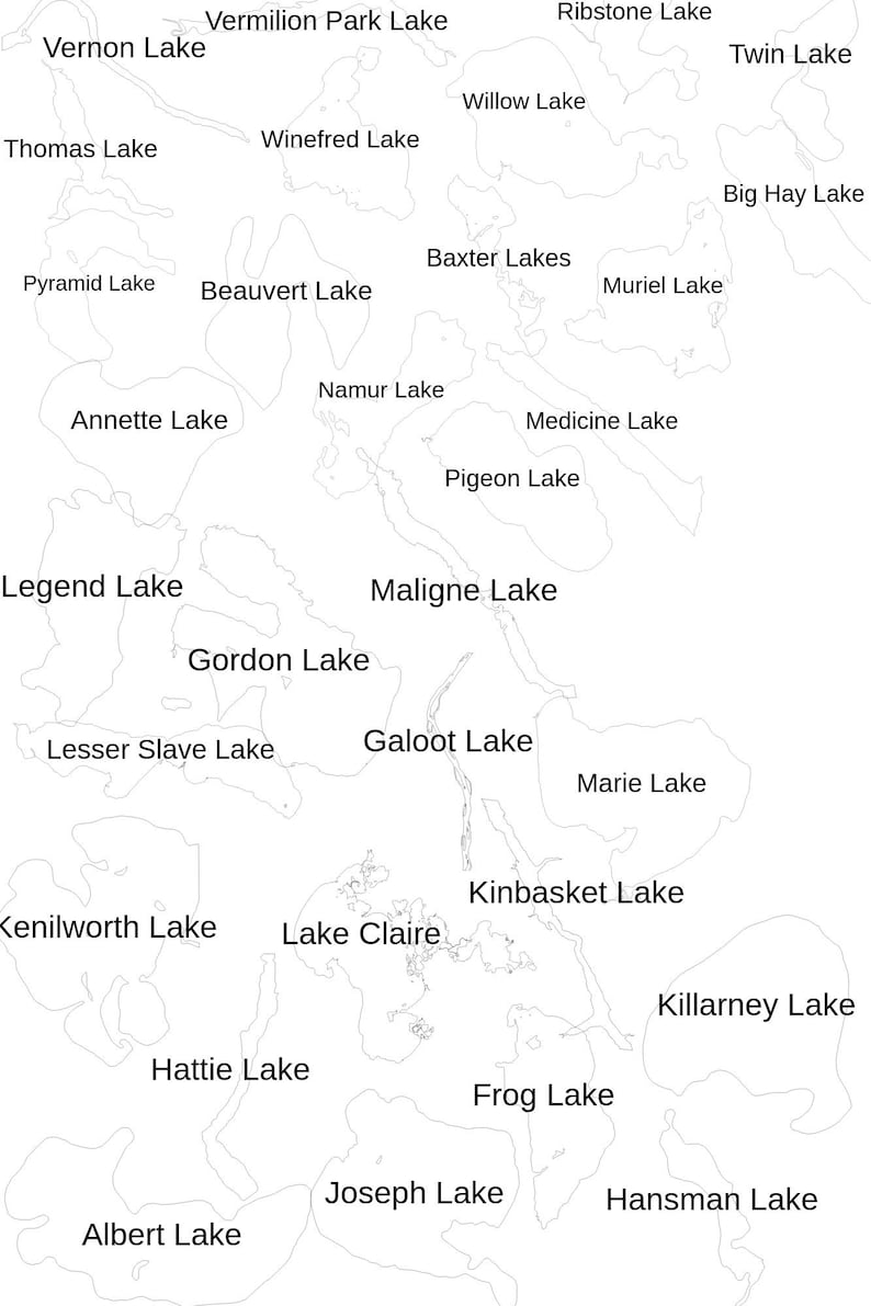 38 Northern Alberta Lake Maps Silhouette Outline Border Boundary ...