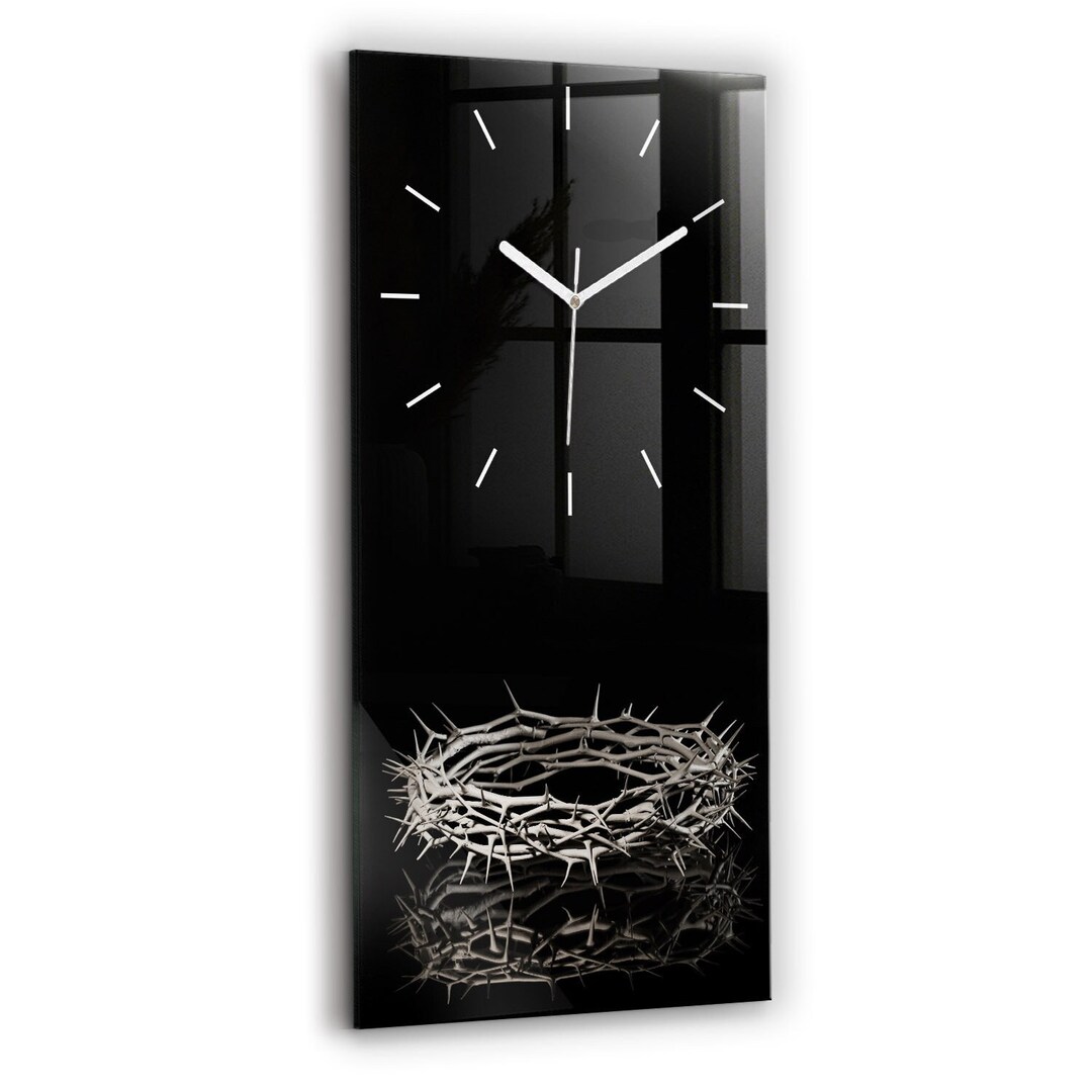 Crown of Thorns Glass Wall Clock, Black Rectangular Clock, Minimalistic ...