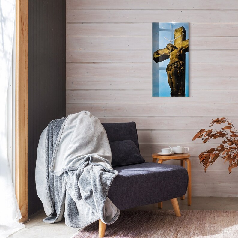 Jesus Crucified Rectangular Clock, Blue Glass Wall Clock, Hanging Clock ...