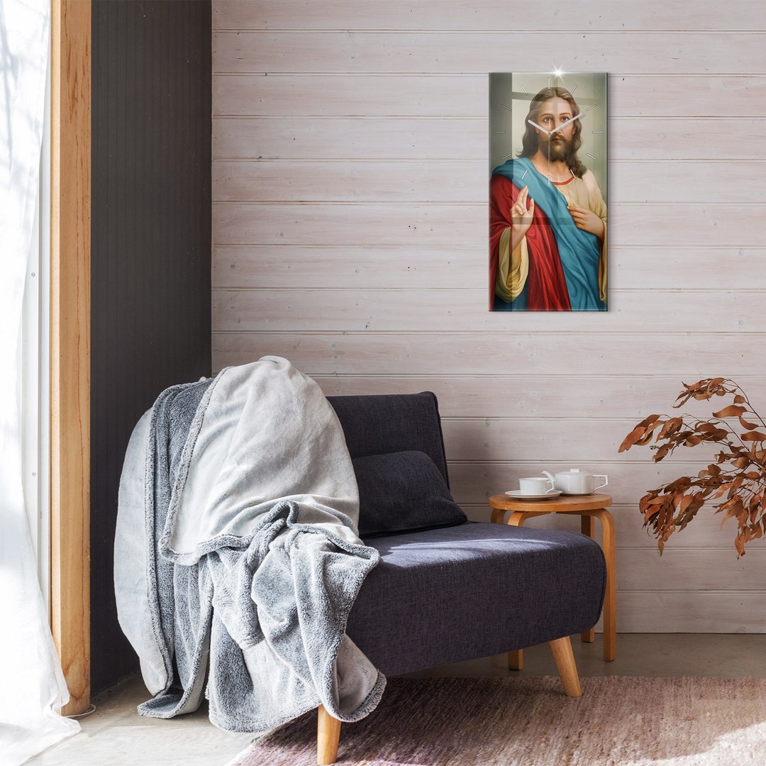 Blessing Jesus Rectangular Clock, Colorful Glass Wall Clock, Modern ...