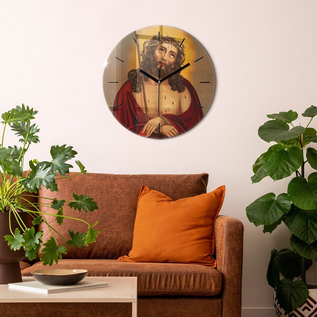 Jesus Christ, Son of God Tempered Glass Clock, Brown Print Clock ...