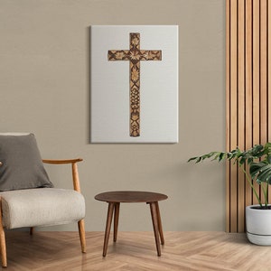 Cross Drawing Christian Wall Art, Beige Religious Canvas Art, Christian ...