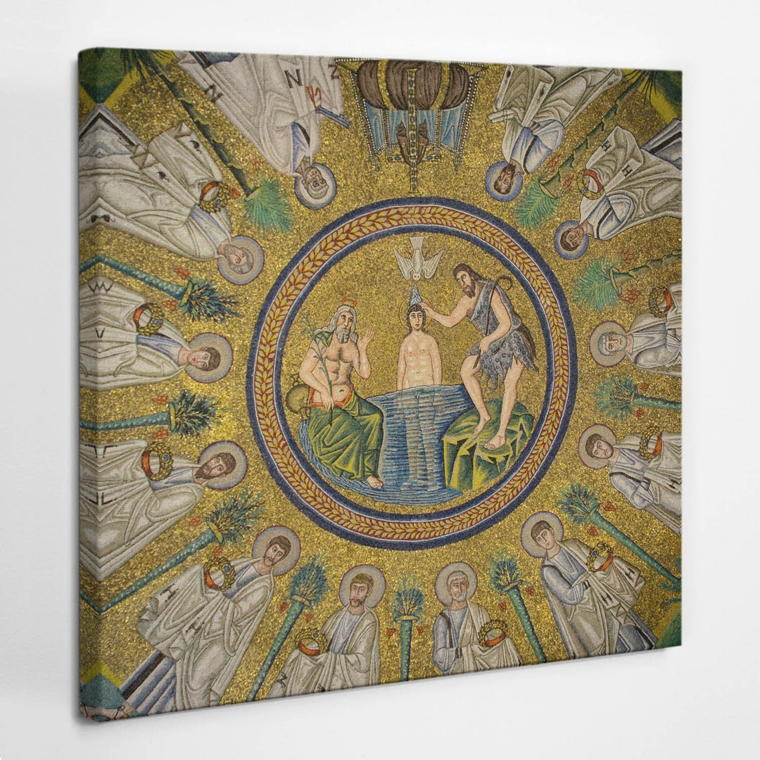 Holy Baptism of Jesus Christian Wall Art, Brown Religious Canvas Art, Christian Canvas Painting ...