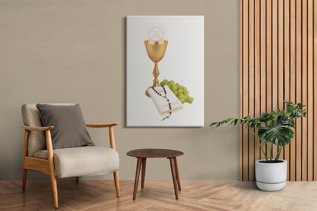 Eucharist Holy Communion Christian Wall Art, White Religious Canvas Art ...