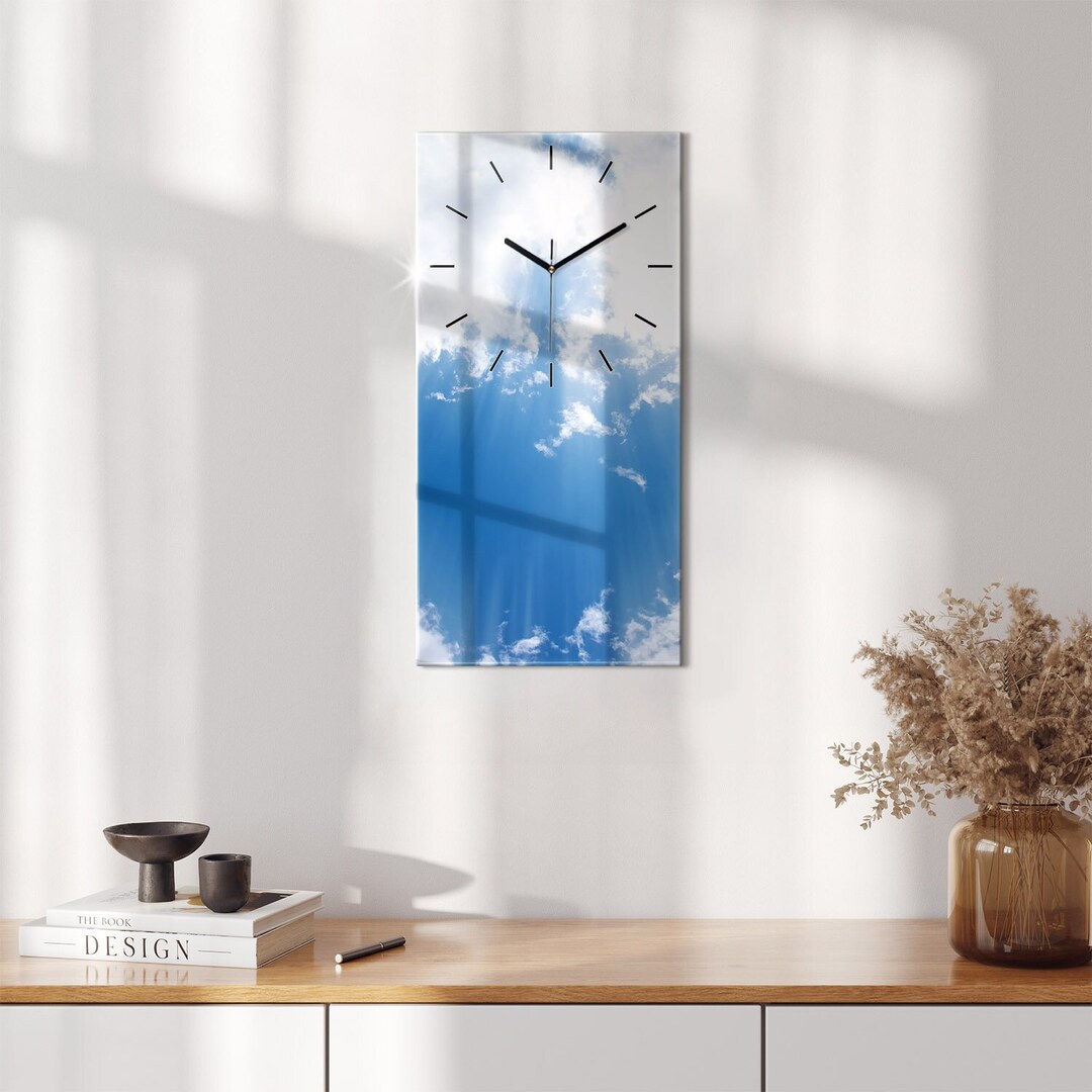 Heaven, Eternal Paradise Rectangular Clock, Blue Glass Wall Clock ...