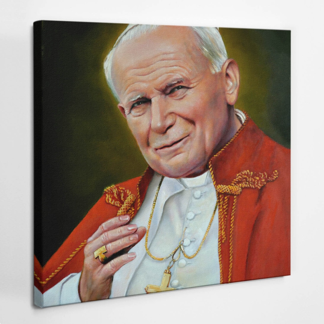 Pope John Paul II Christian Wall Art, Green Religious Canvas Art ...