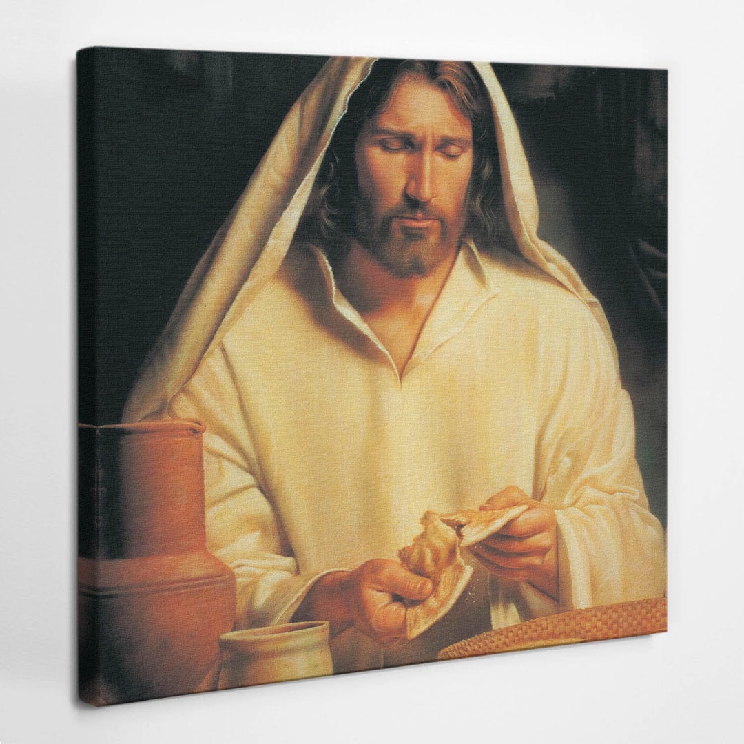 Christ Jesus Breaking Bread Christian Wall Art, Brown Religious Canvas ...