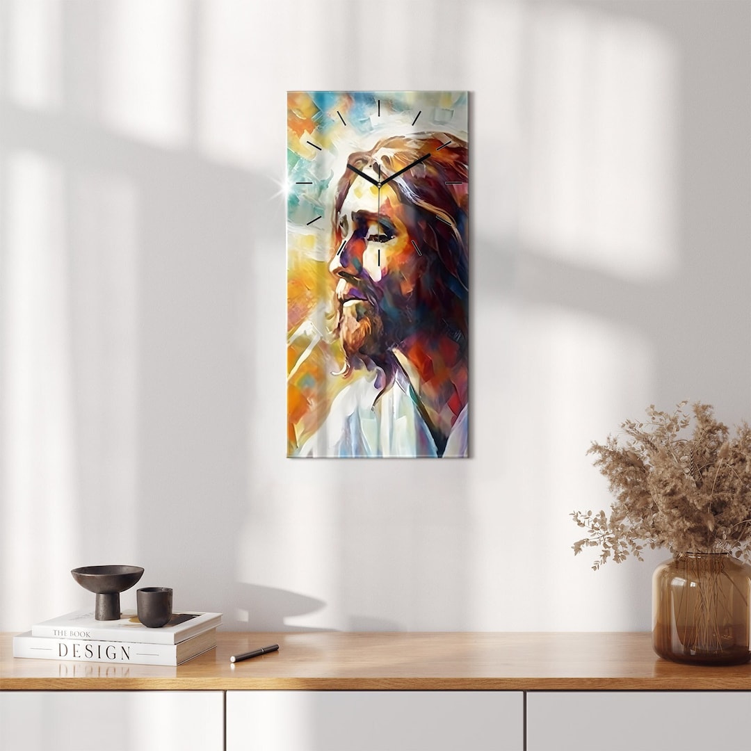 Jesus Christ Illustration Glass Wall Clock, Colorful Rectangular Clock ...