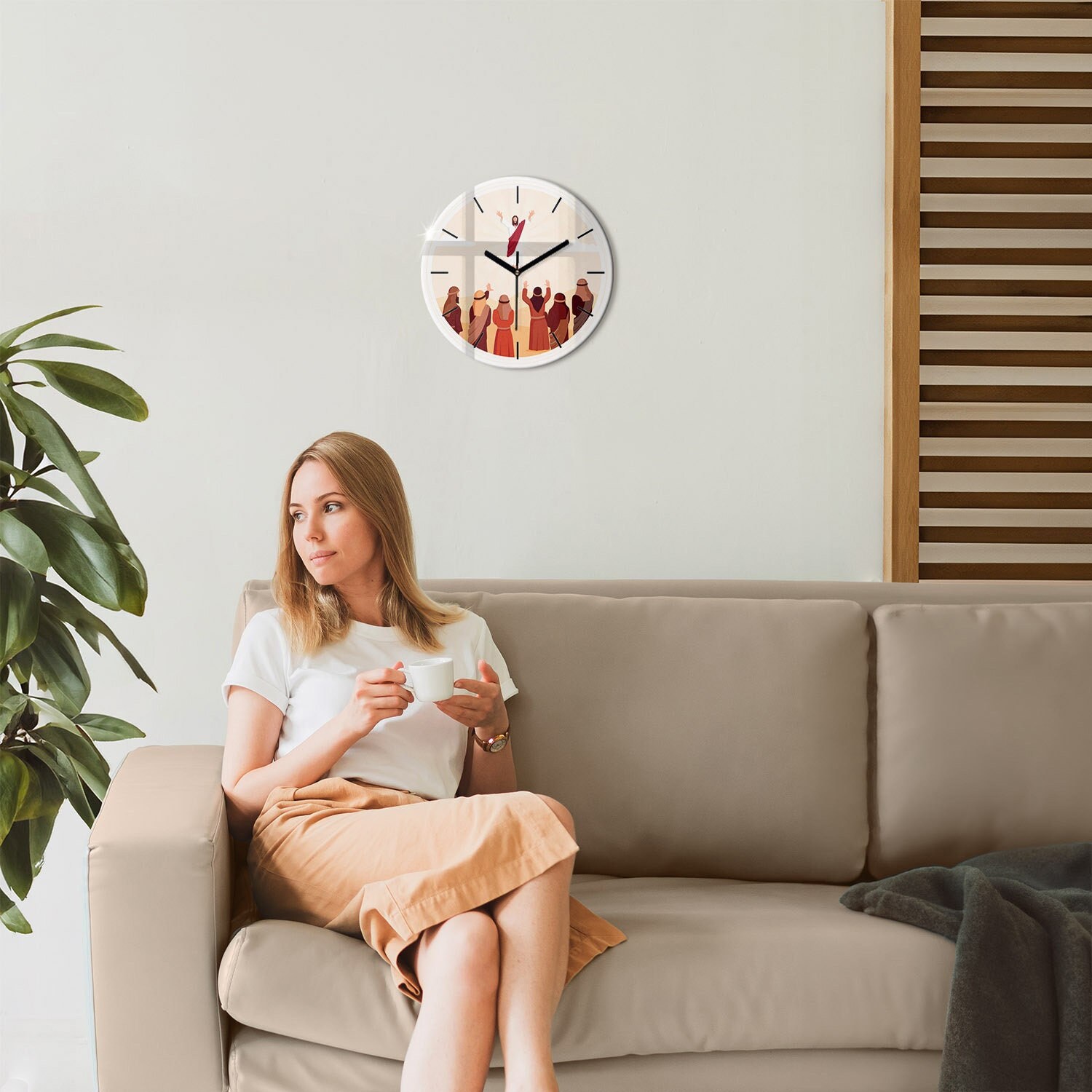 Illustration Jesus Christ Print Clock, Beige Tempered Glass Clock, Wall ...