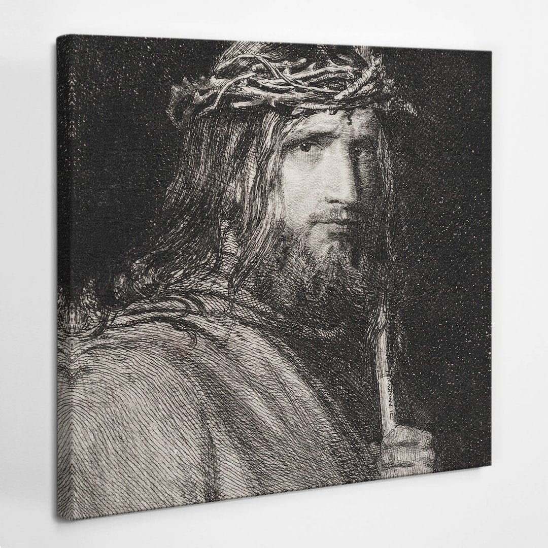 Engraving of Jesus Christ Christian Wall Art, Gray Religious Canvas Art ...