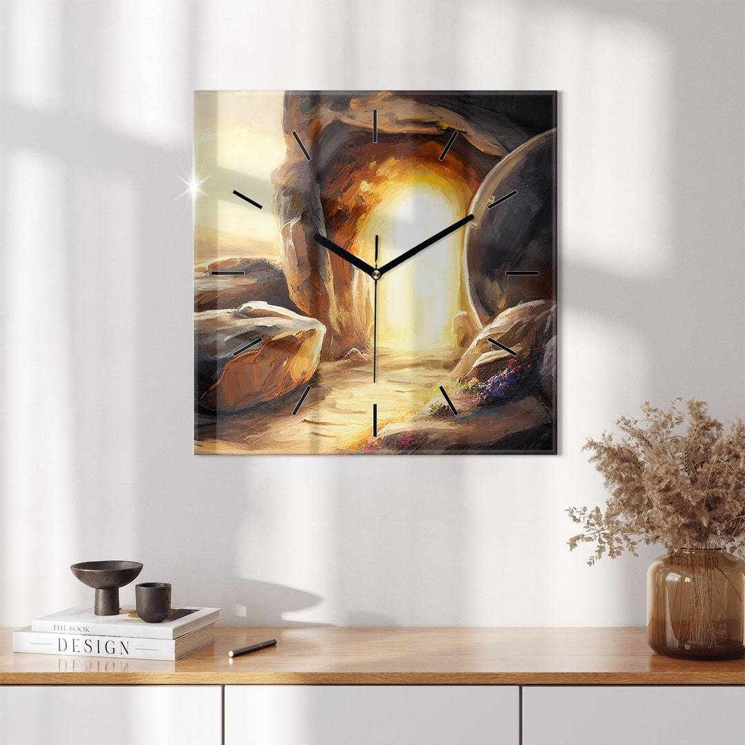 The Grave of Jesus Christ Tempered Glass Clock, Brown Print Clock ...