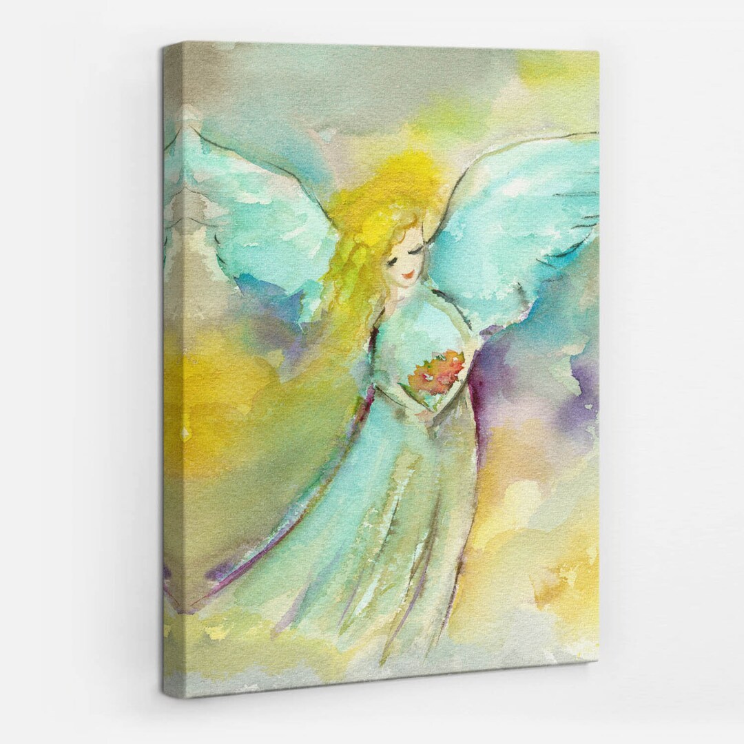 Watercolor Angel Christian Wall Decoration, Creamy Christian Canvas ...