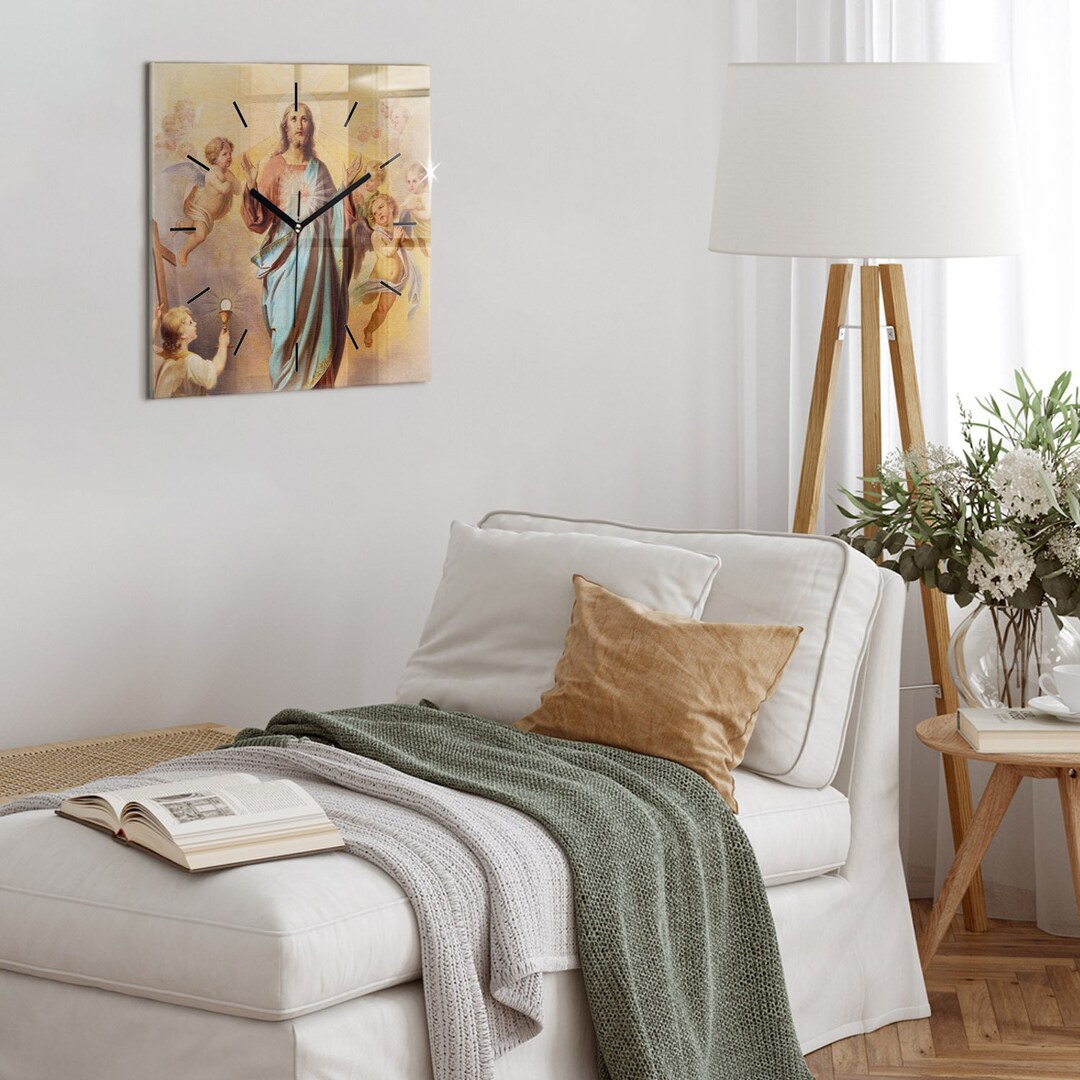 Jesus Christ Angels Print Clock, Beige Tempered Glass Clock, Modern ...