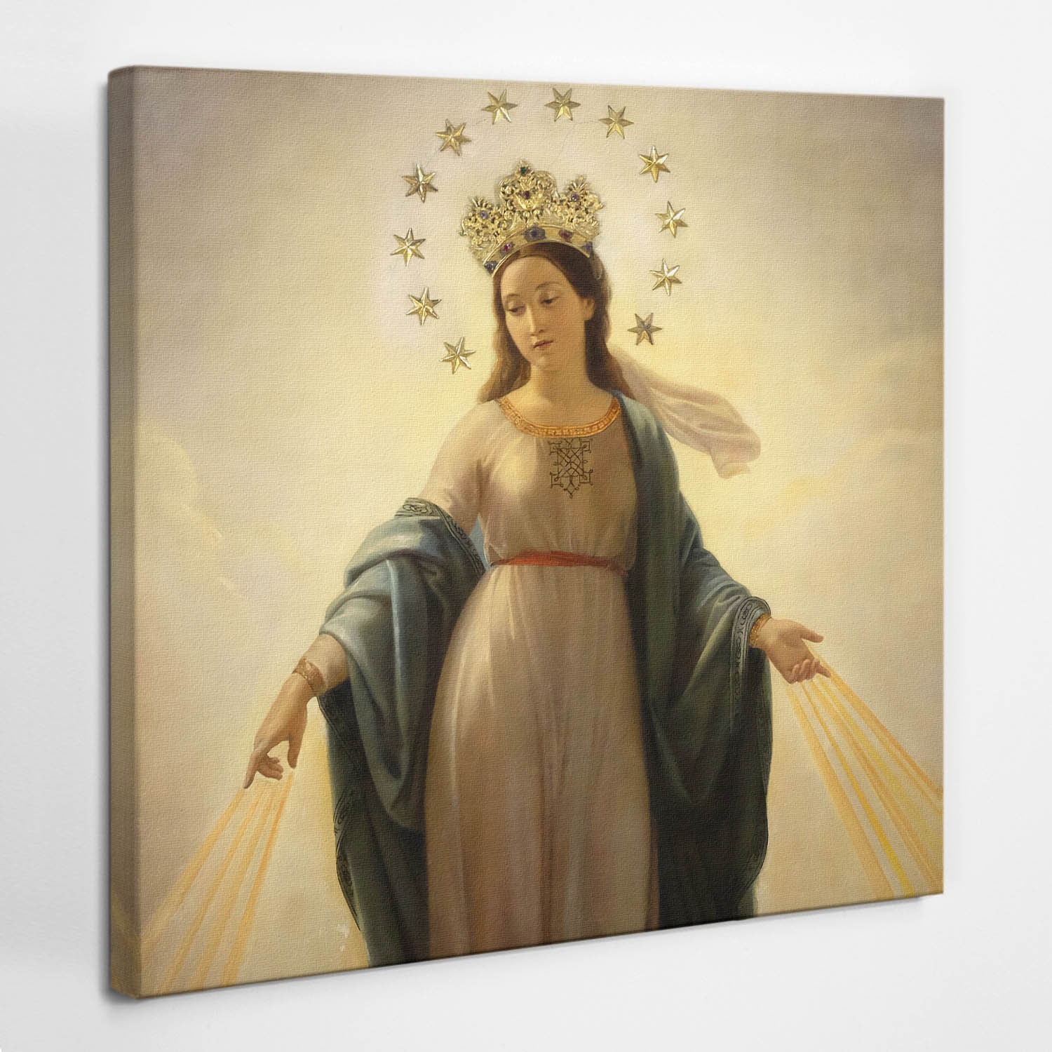 Miraculous Madonna Mary Christian Wall Art, Beige Religious Canvas Art ...