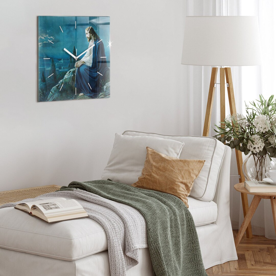 Landscape of Jesus Christ Tempered Glass Clock, Blue Print Clock ...