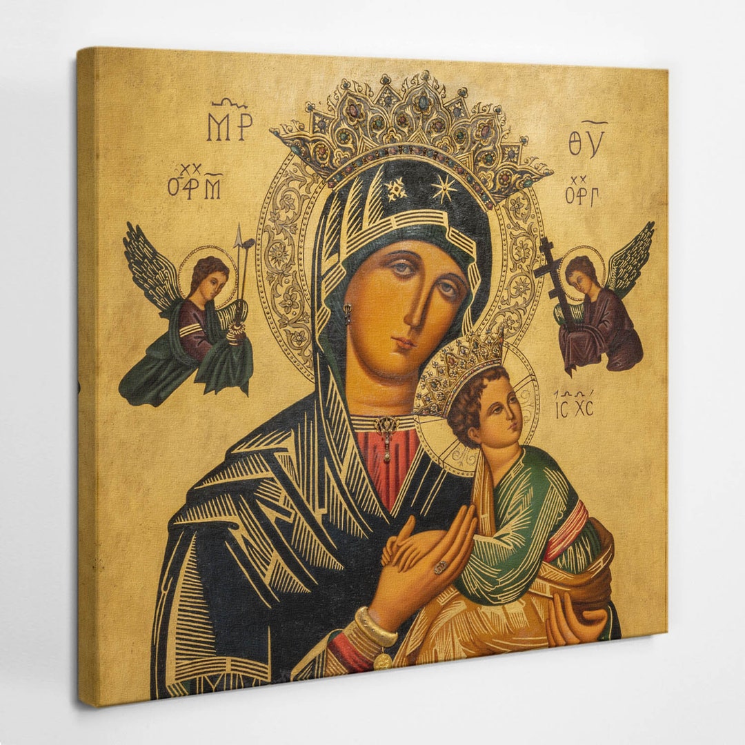 Our Lady of God Christian Wall Art, Brown Religious Canvas Art ...