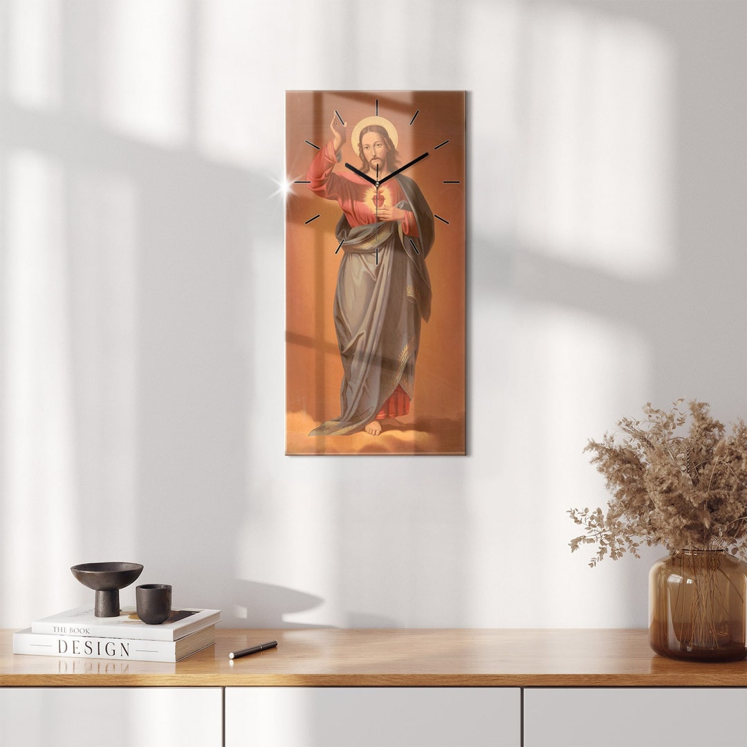 Jesus in Heaven Glass Wall Clock, Brown Rectangular Clock, Minimalistic ...
