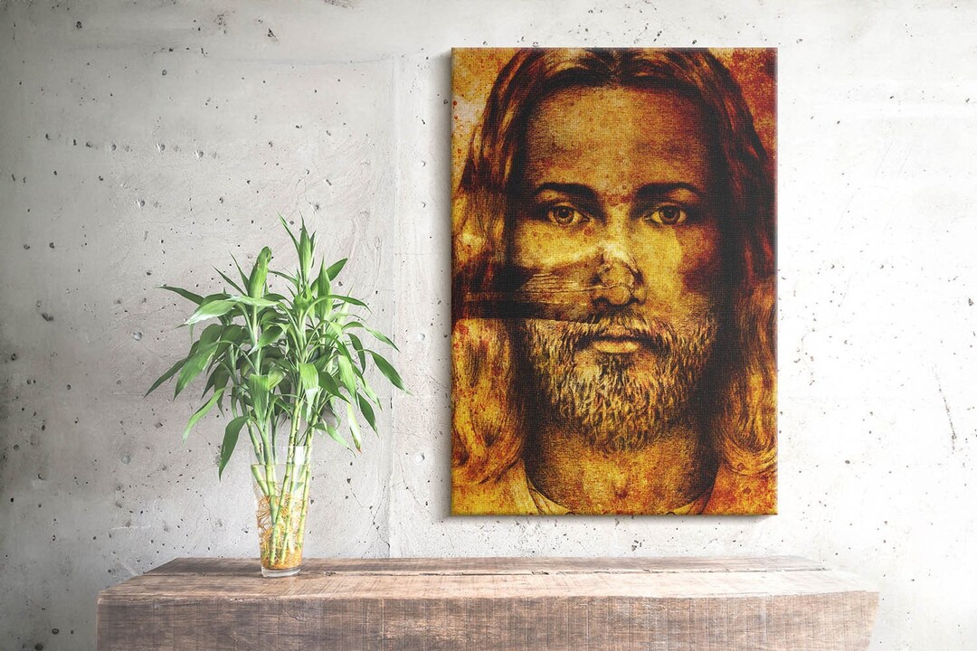 Image of the Face of Jesus Christian Wall Art, Brown Religious Canvas ...