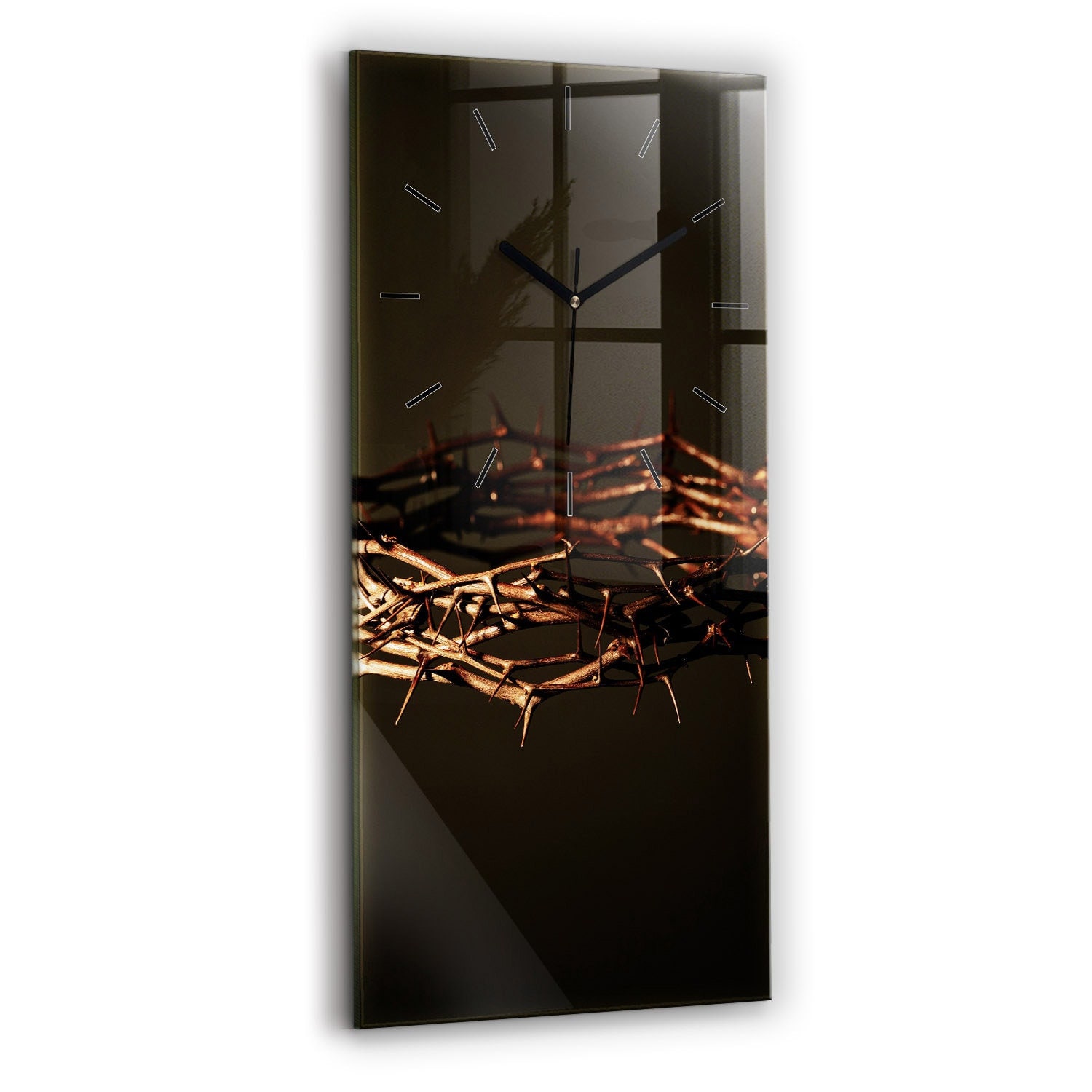 Jesus' Crown of Thorns Glass Wall Clock, Black Rectangular Clock ...